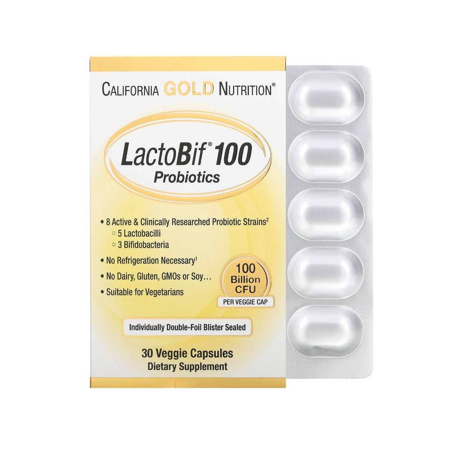 Купить California Gold Nutrition LactoBif 100 Probiotic 30 вег. капсул ...